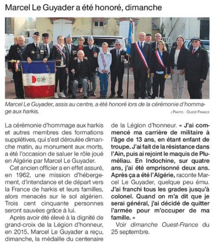 Notre Grand Croix, le colonel Marcel Le Guyader, mis à l’honneur lors de la cérémonie en hommage ...